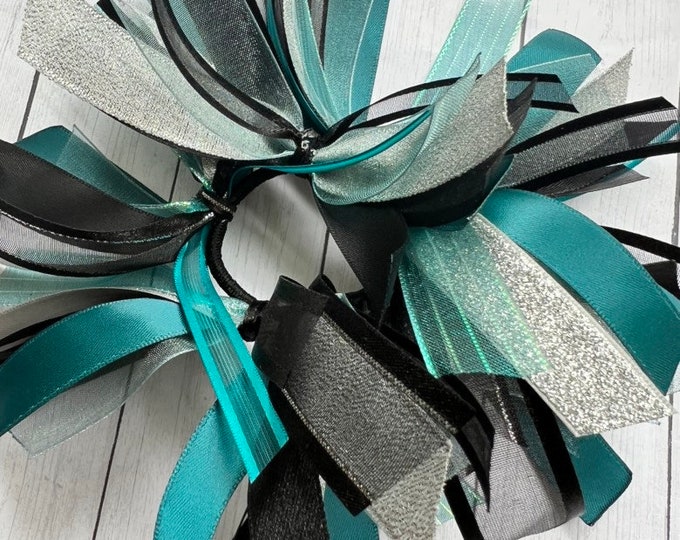 Competition Streamers, Teal Green, Black, Silver Glitter Ribbon ...