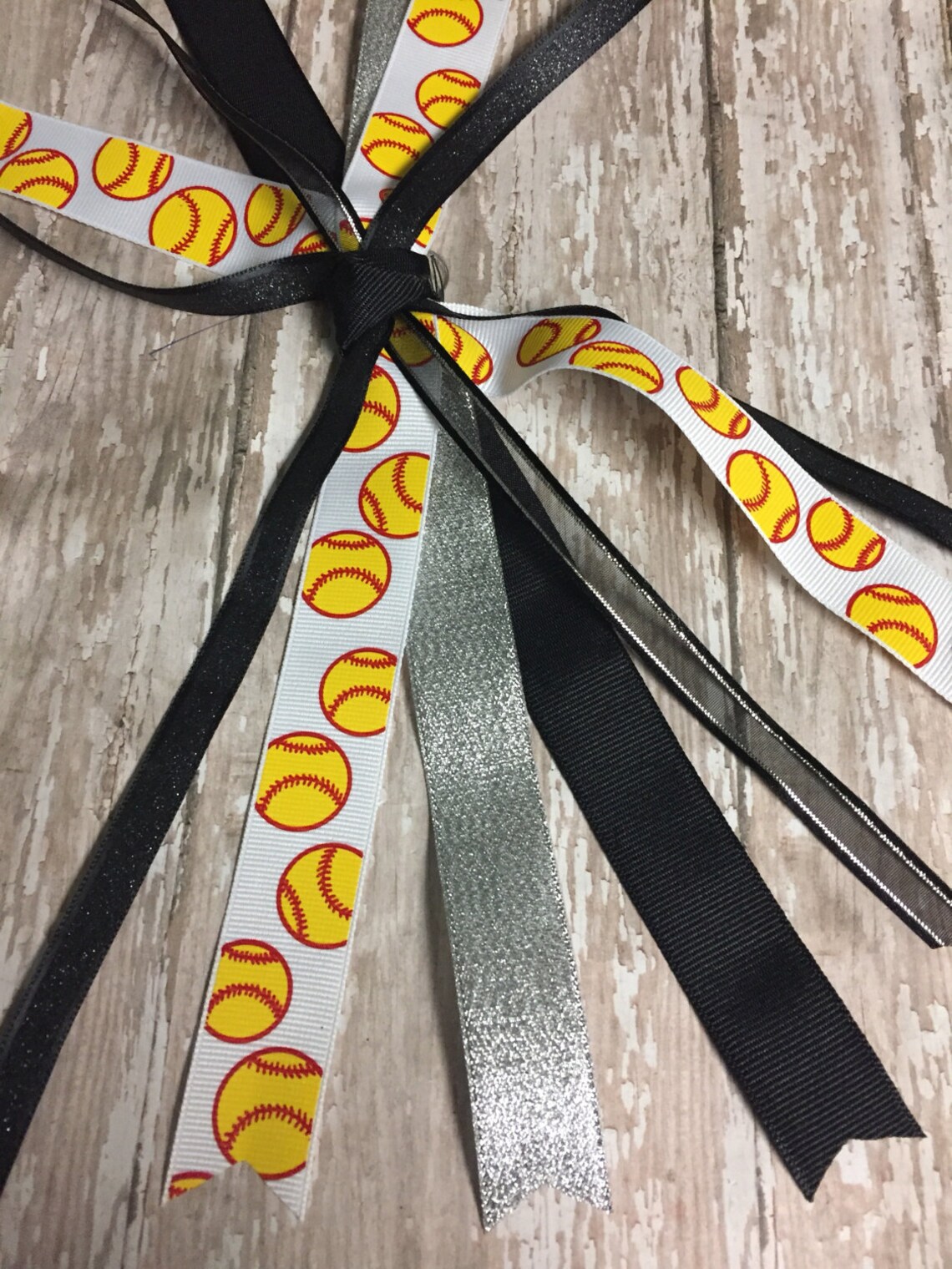 Black White Softball Ribbon Streamers Softball Ponytail - Etsy