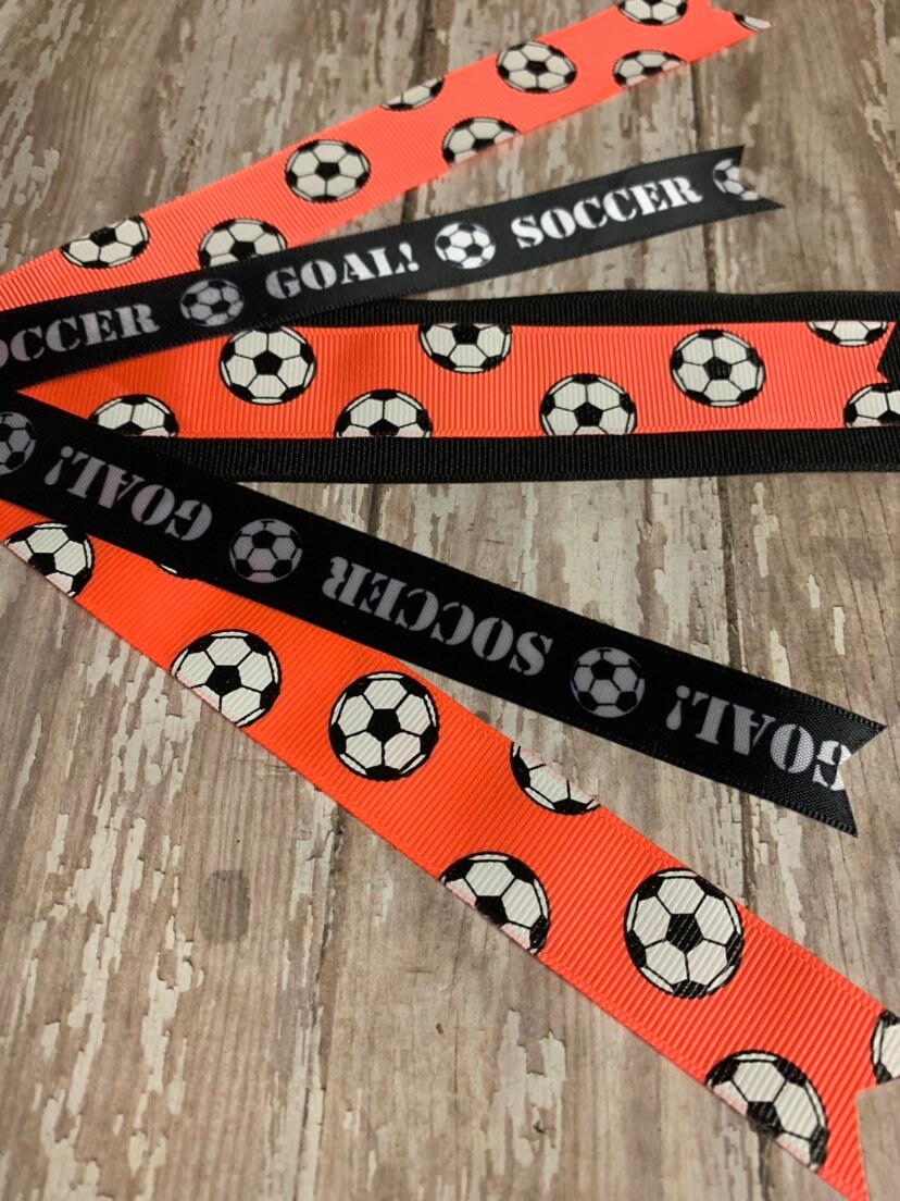 Soccer Streamers Neon Orange Soccer Ribbon Ponytail Black | Etsy
