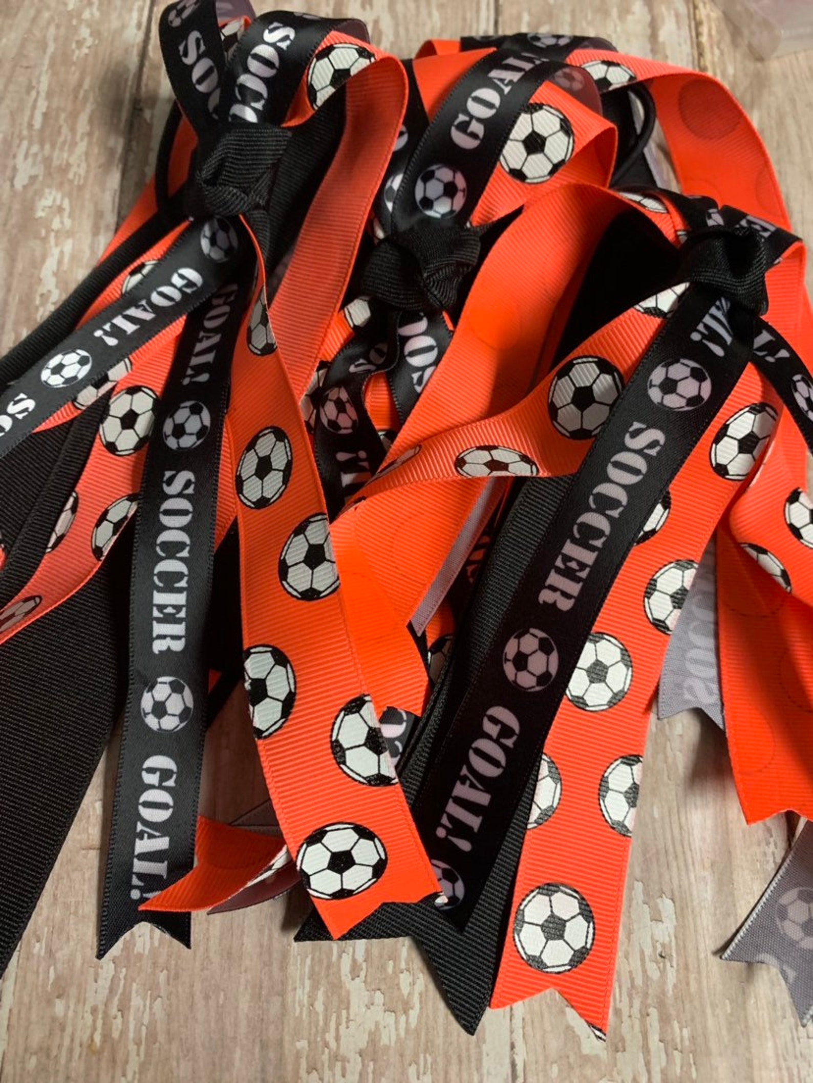 Soccer Streamers Neon Orange Soccer Ribbon Ponytail Black - Etsy
