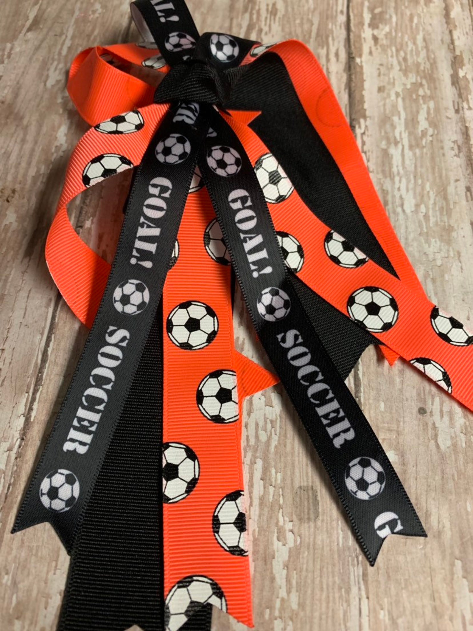 Soccer Streamers Neon Orange Soccer Ribbon Ponytail Black - Etsy