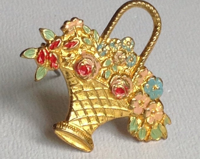 Flower Basket Brooch Pin - Vintage Jewellery - Mother's Ay - Enamel ...