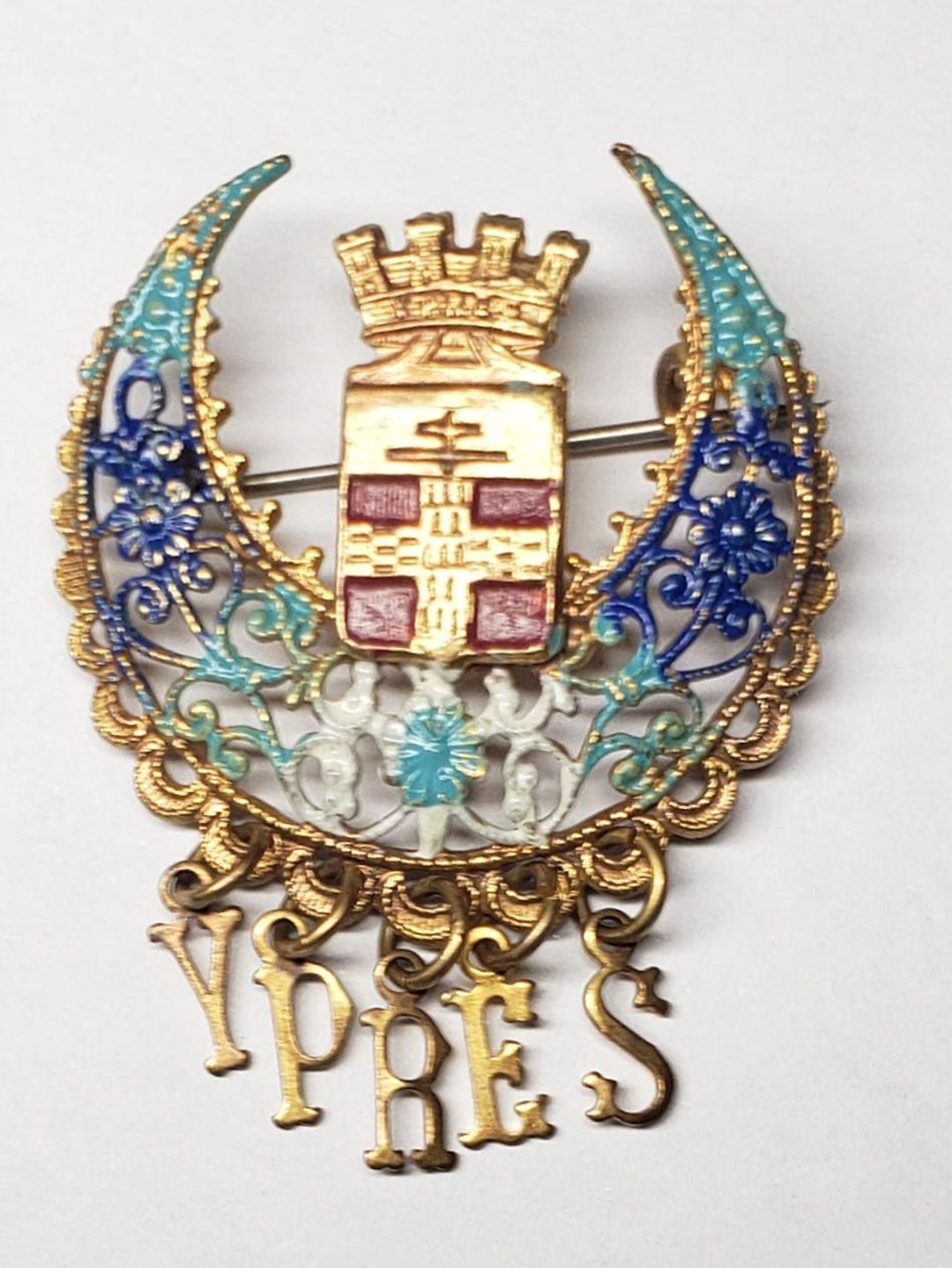 Antique Ypres Belgium Enamel Brooch - Belgian Civic Souvenir 262 - Etsy