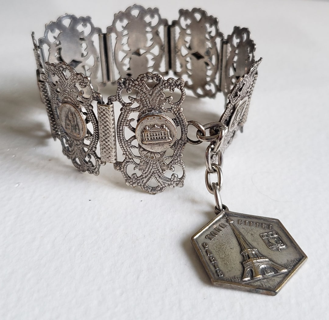 Vintage Silvertone Paris Bracelet French Filigree Tourist - Etsy