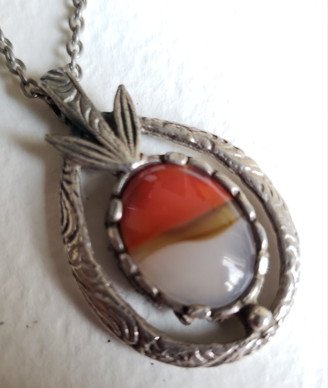 Miracle Red Faux Agate Stone Set Necklace / Pendant - Vintage Scottish ...