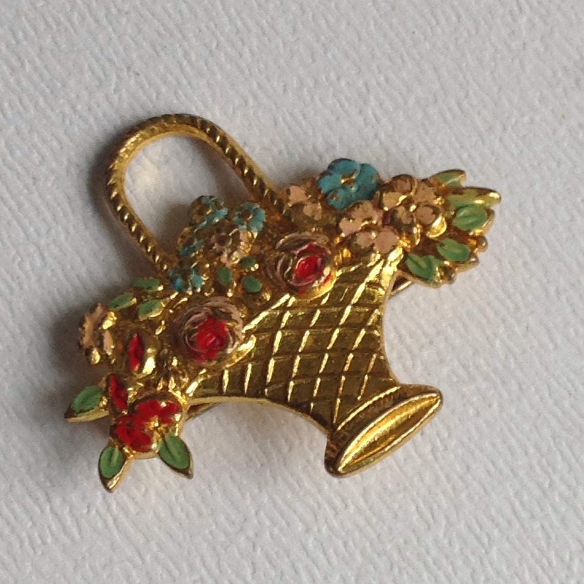Flower Basket Brooch Pin Vintage Jewellery Enamel & Gold | Etsy