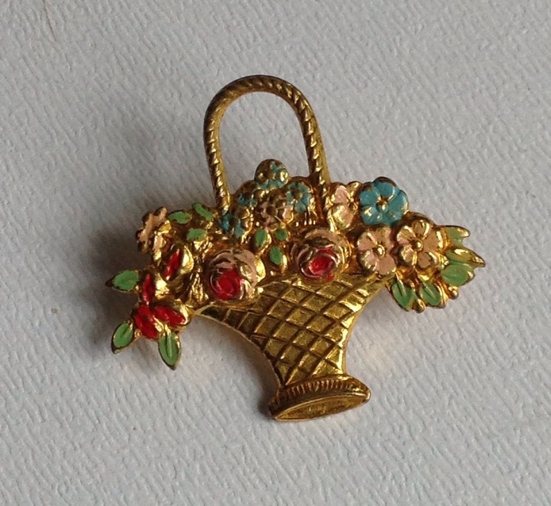 Flower Basket Brooch Pin Vintage Jewellery Mother's Ay | Etsy