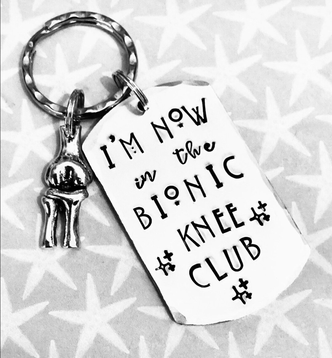 Knee Replacement Gift, Bionic Knee Club, Hand Stamped Knee Keyring ...