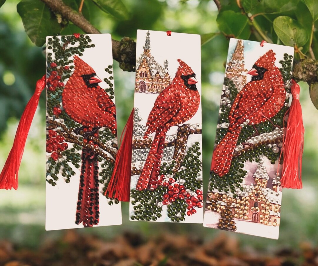 Cardinal Bird Bookmarks,set of 3, Diamond Art, Finished and Sealed, Teacher Gift, Last Minute ...