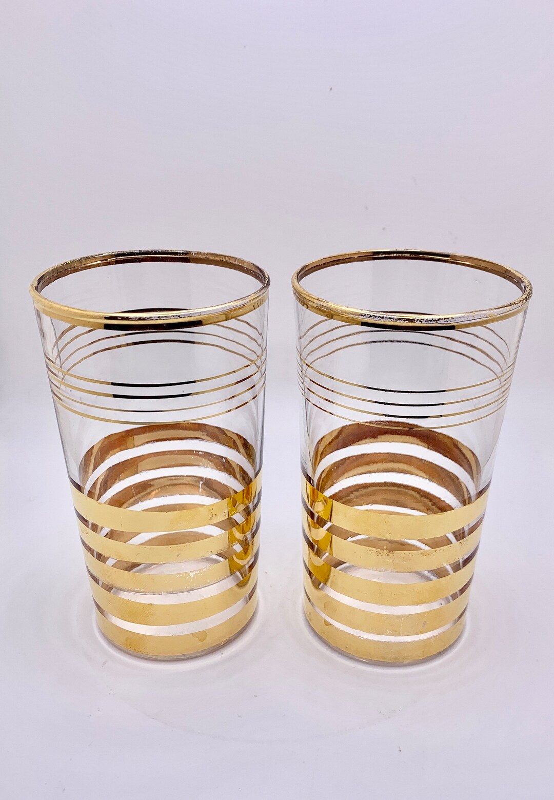 Macbeth Evans Gold Striped Tumbler | SINGLE GLASS - Vintage Glassware ...