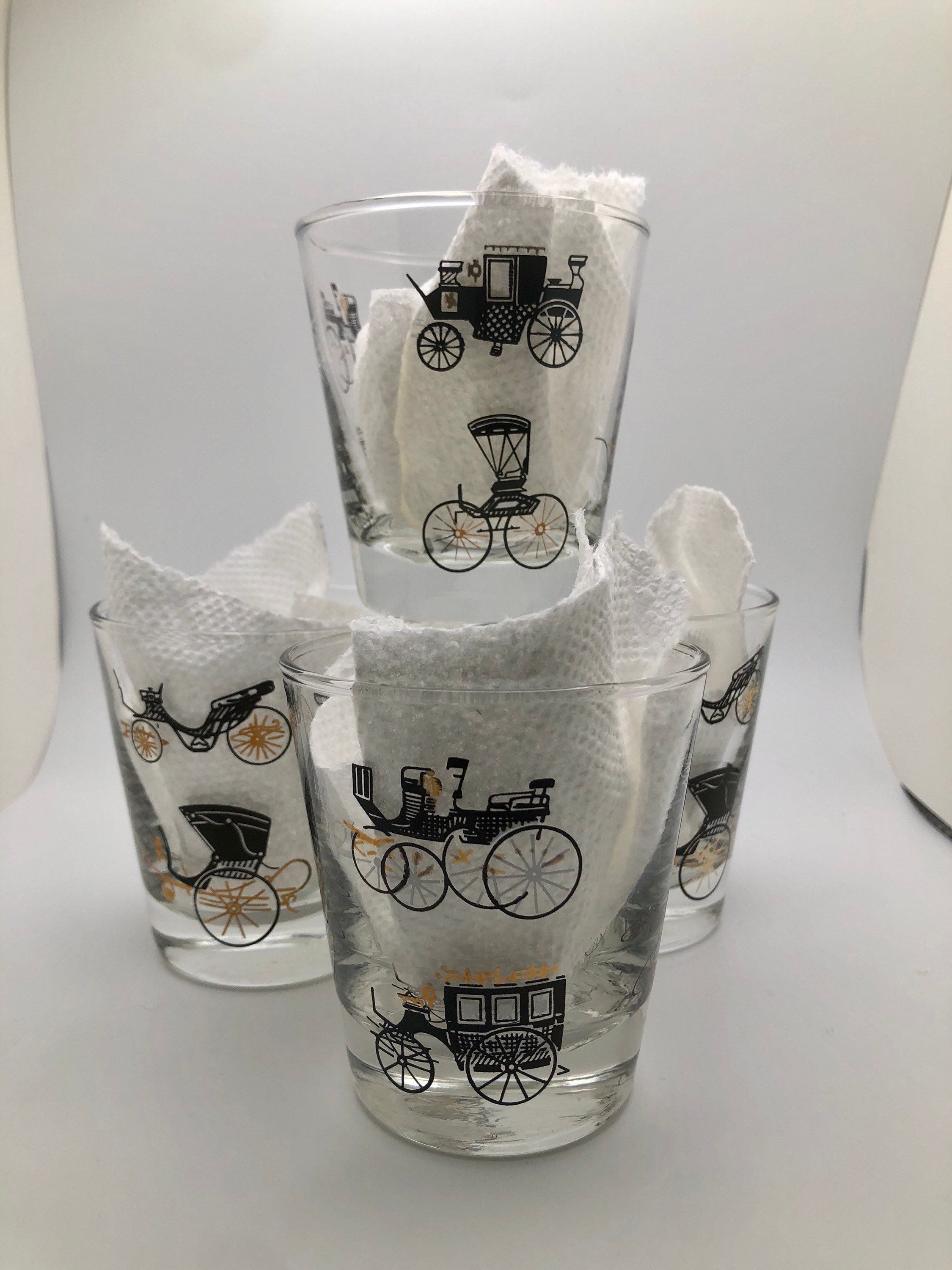 Vintage Libbey Horseless Carriage Rocks Glasses Set of 4 Glasses - Etsy