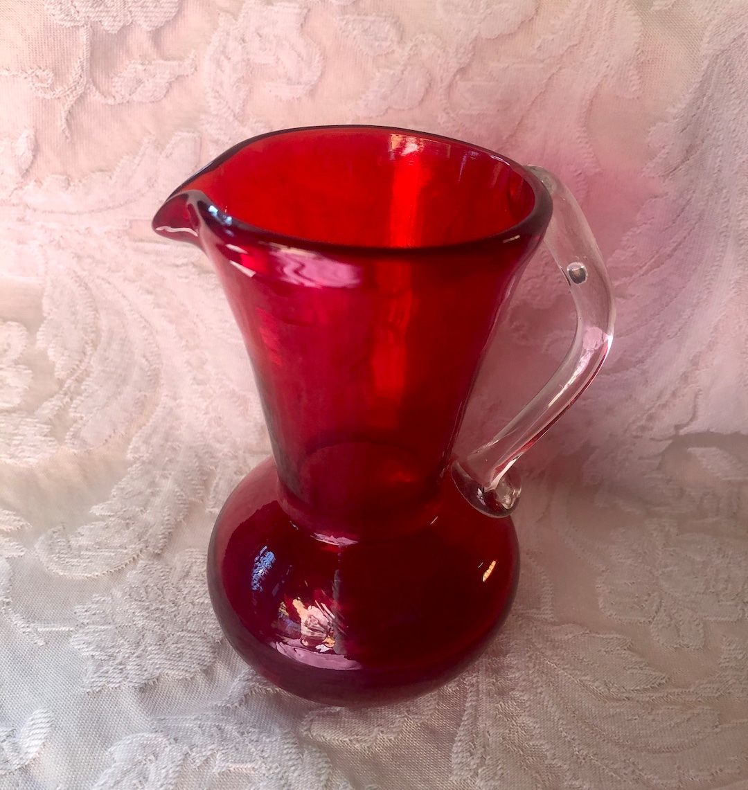Vintage Small Red Glass Pitcher | Hand Blown Glass | Perfect Valentines ...