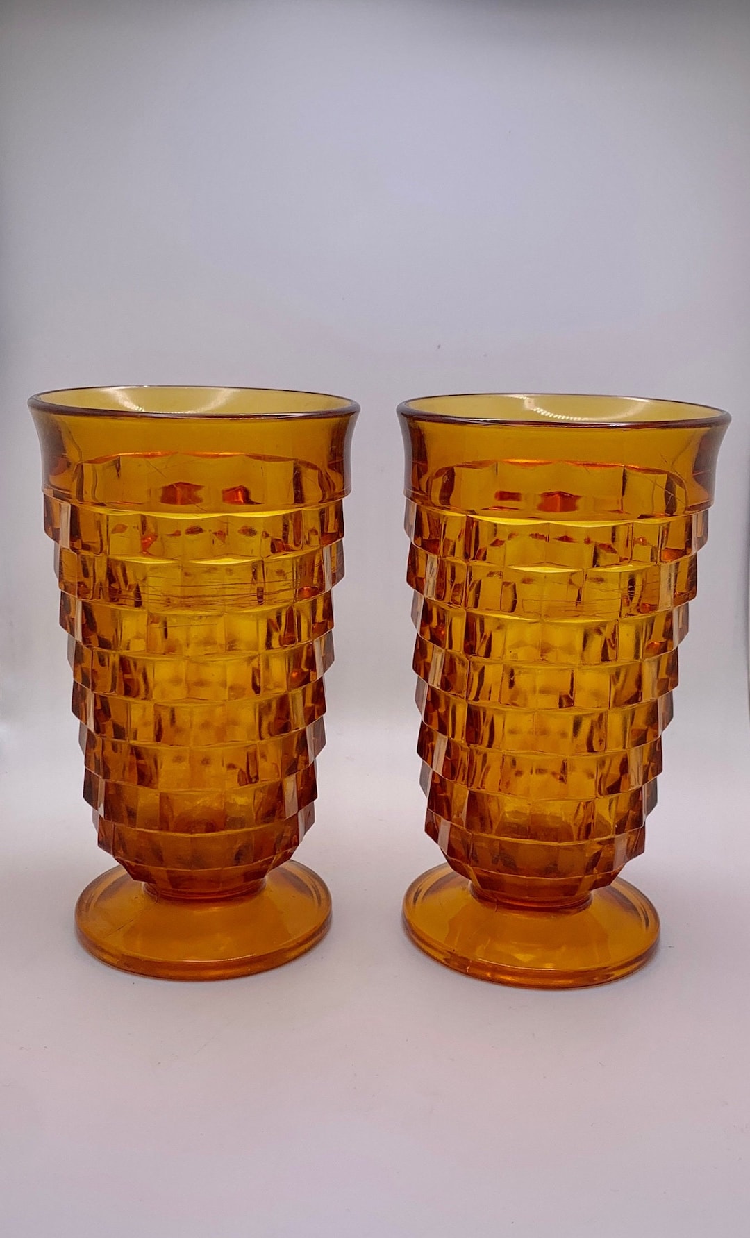 Vintage Colony Whitehall Cubist Glasses Retro Barware 70s Cubist Amber