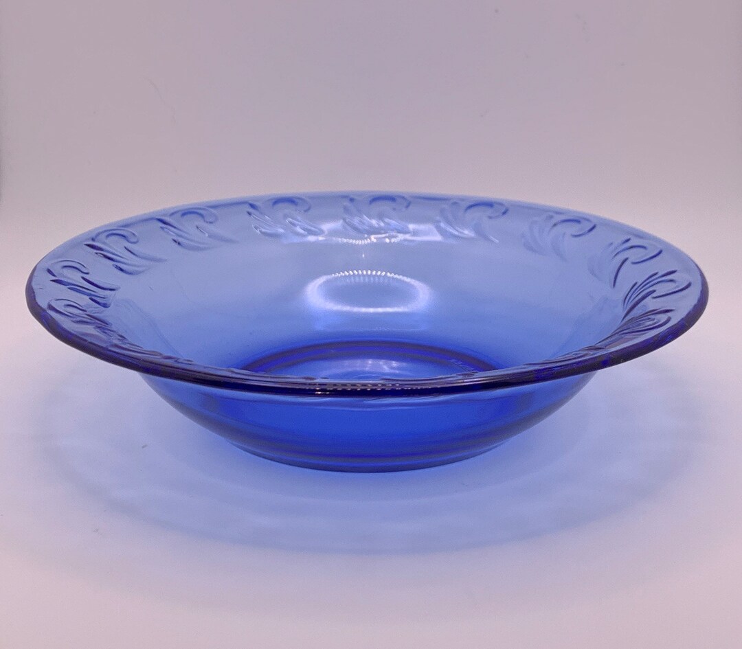 Vintage Blue Glass Bowl With Floral Motif - Etsy