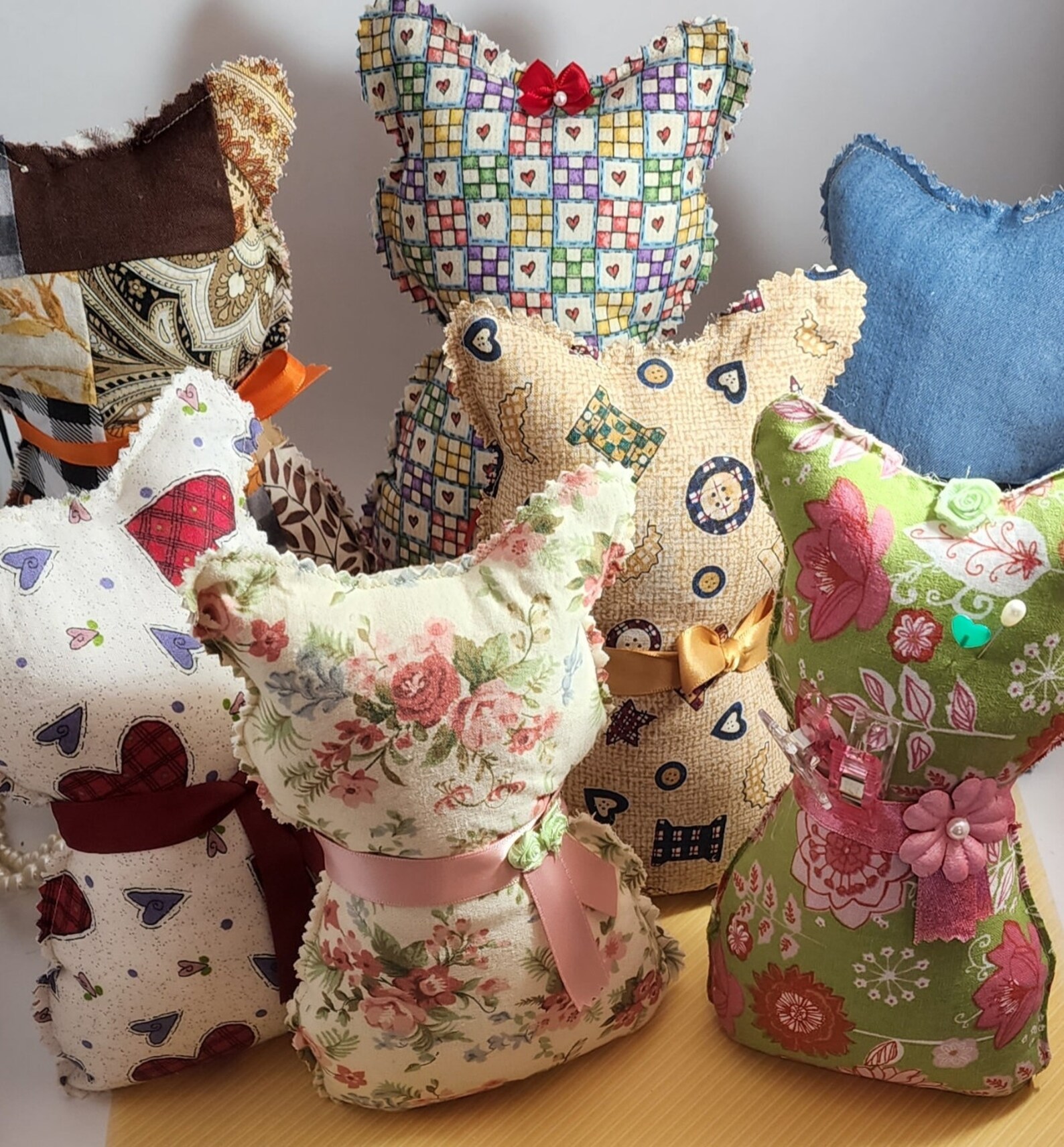 New Sale 20 Asst Patterns Kitty Pincushions, Cat Pincushion, Stuffed ...