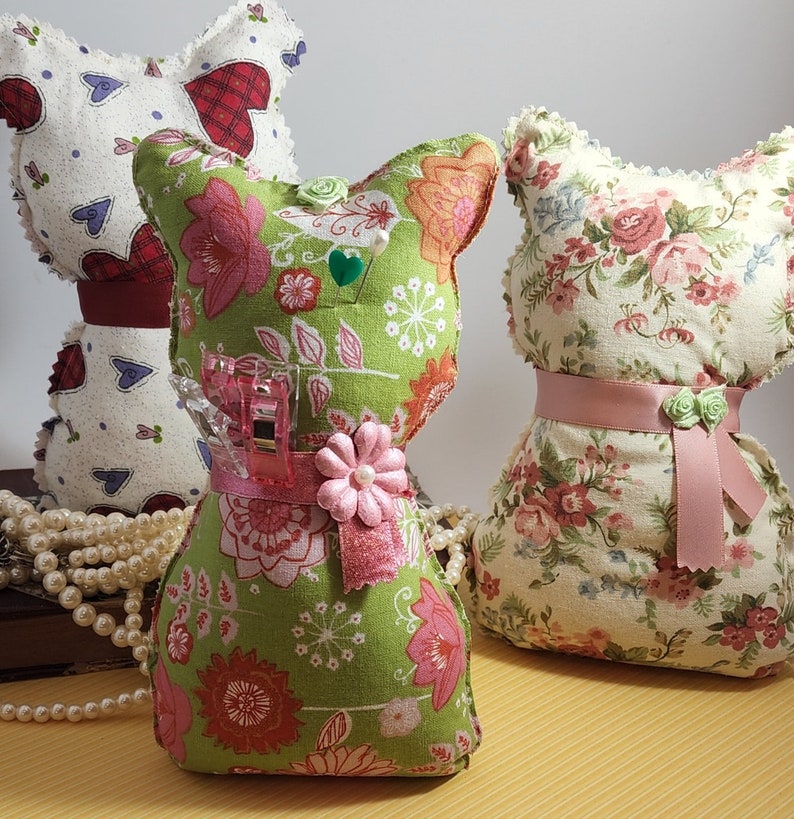 New Sale 20 Asst Patterns Kitty Pincushions, Cat Pincushion, Stuffed ...