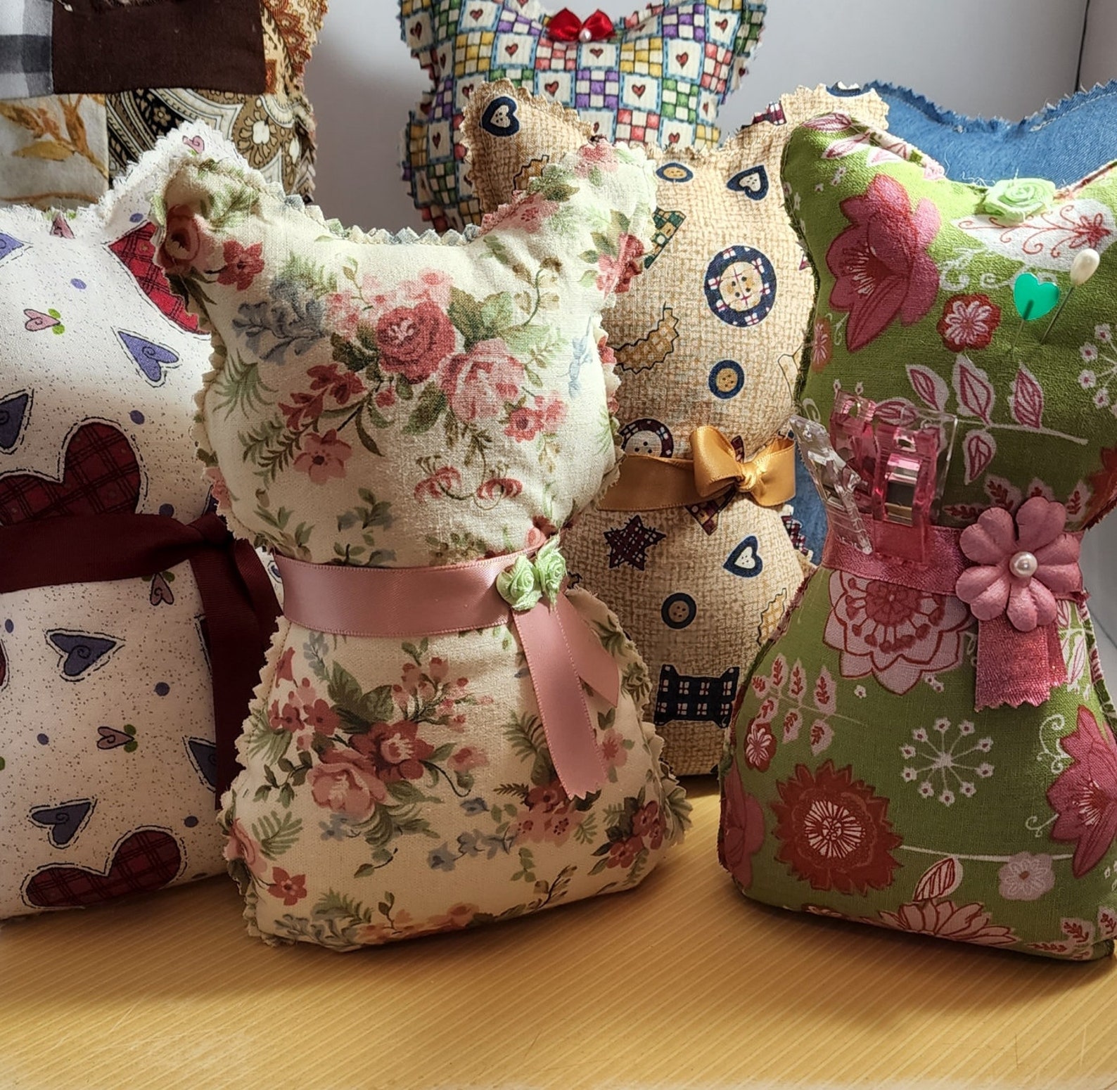 New Sale 20 Asst Patterns Kitty Pincushions, Cat Pincushion, Stuffed ...