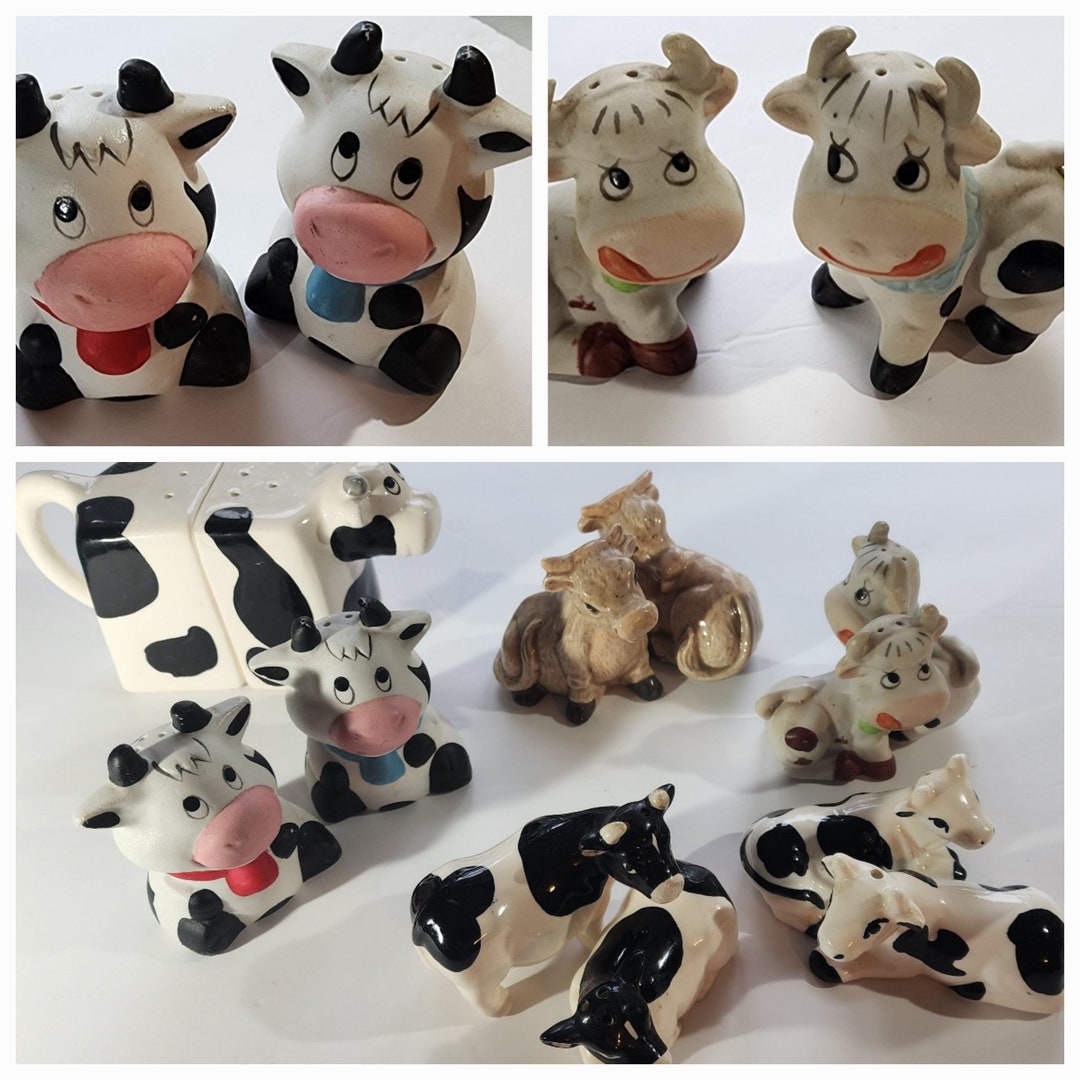 New Semi Vintage Assorted Cow Couple Salt and Pepper Shakers, Lovey Cow ...