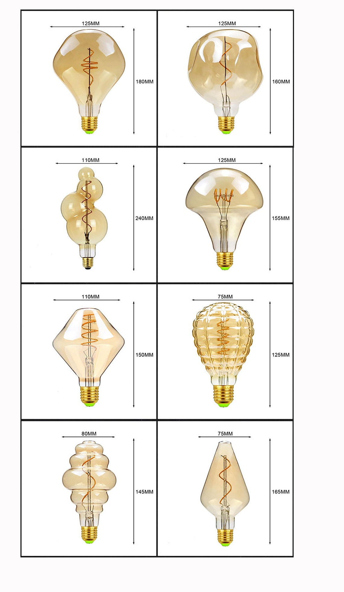 Artistic LED Bulbs – 8 Unique Rare Shapes | E27 Amber Glass Edison ...
