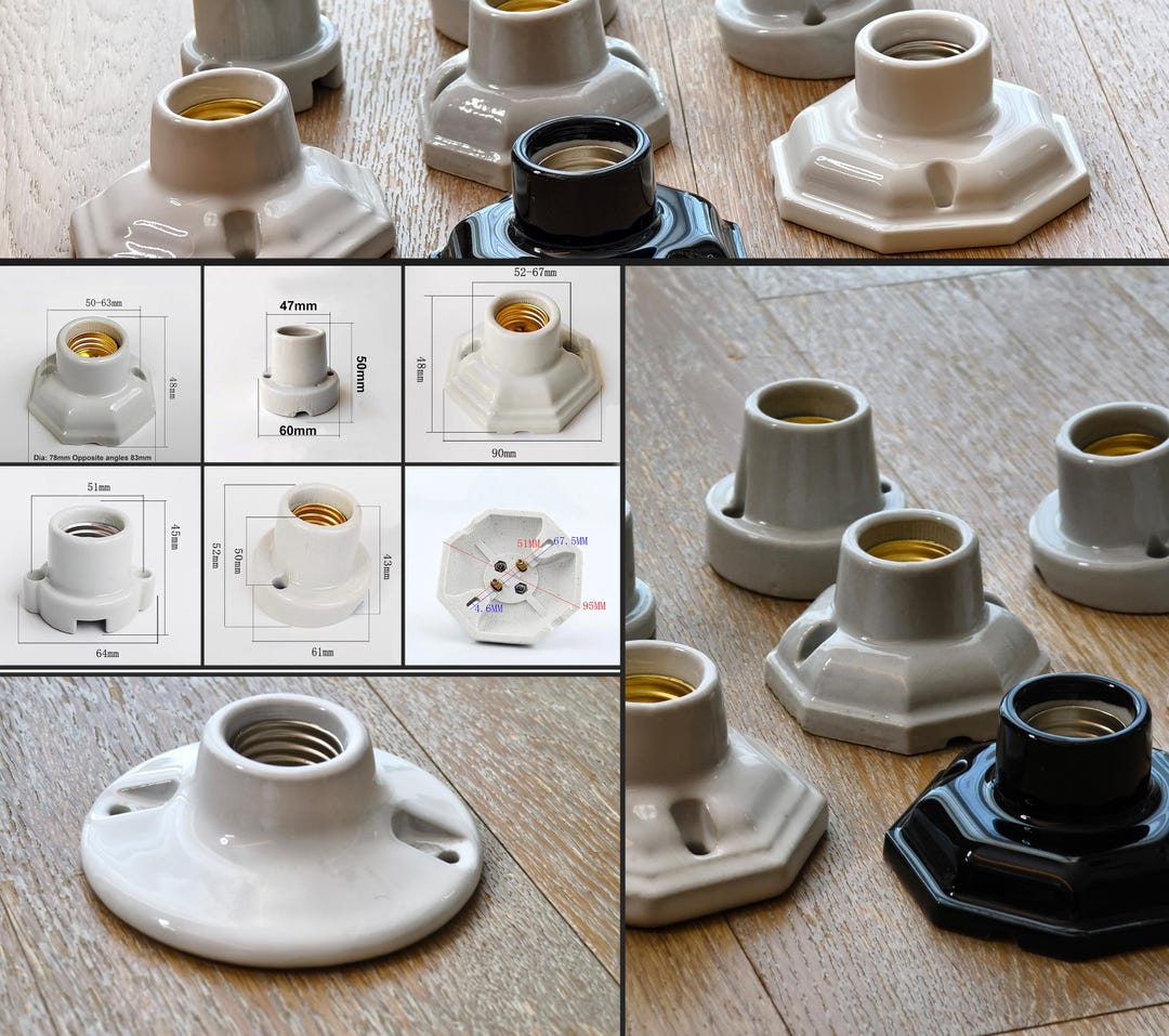 E26 E27 Porcelain Lamp Holder Set – 8 Style Vintage Ceramic Light ...