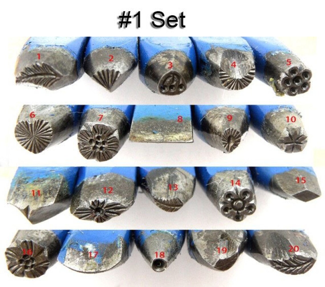 Full Set Jewelry Hammer Stamp Tools 20 Piece Iron Steel Metal Vintage ...