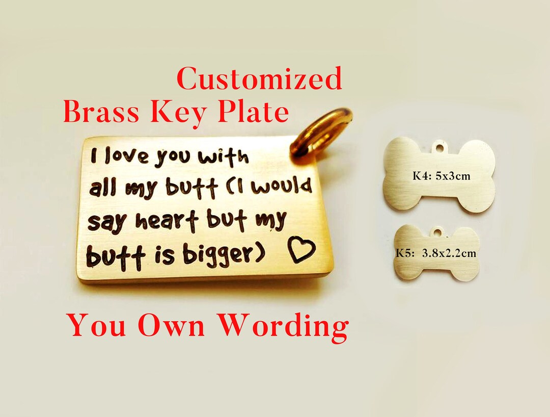 Customized Gift Brass Key Plate - Custom Text Keychain- Key Holder Ring ...