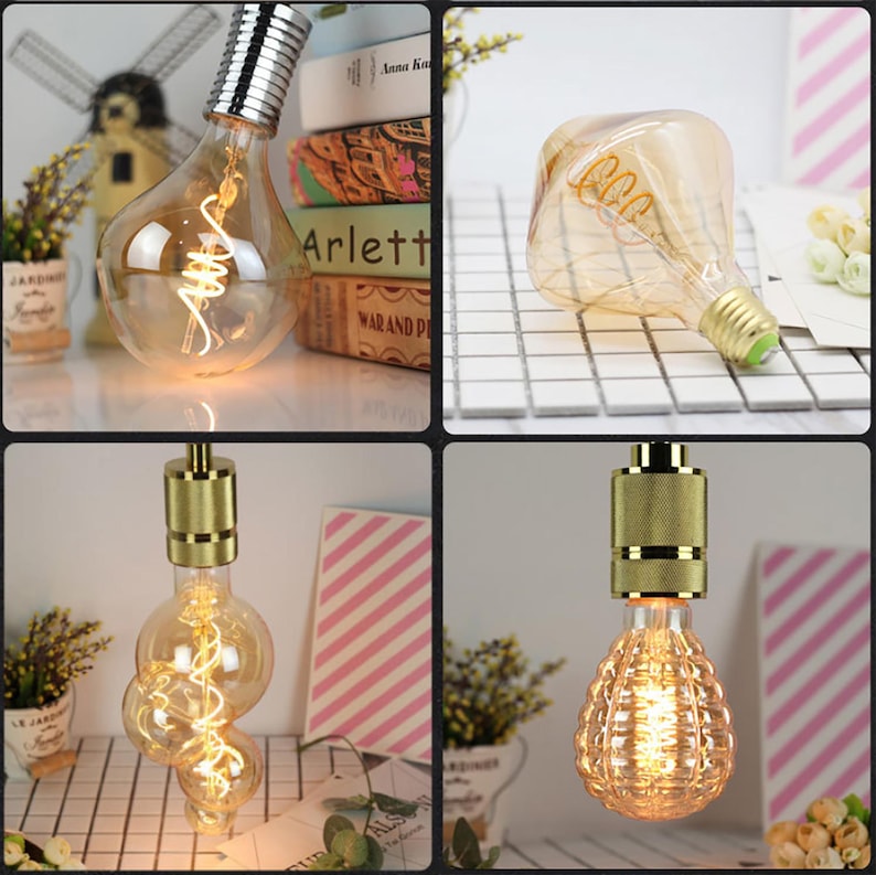 Artistic LED Bulbs – 8 Unique Rare Shapes | E27 Amber Glass Edison ...