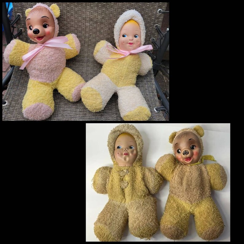 Vintage Plastic Face Terry Cloth Baby Doll and Teddy Bear - Etsy