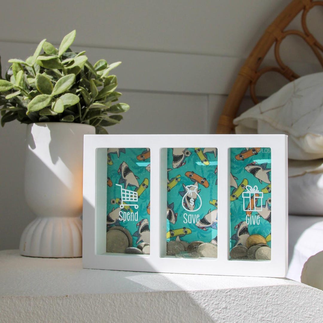 Spend Save Give Kids Money Box Piggy Bank Gift for Children Coin Saving ...