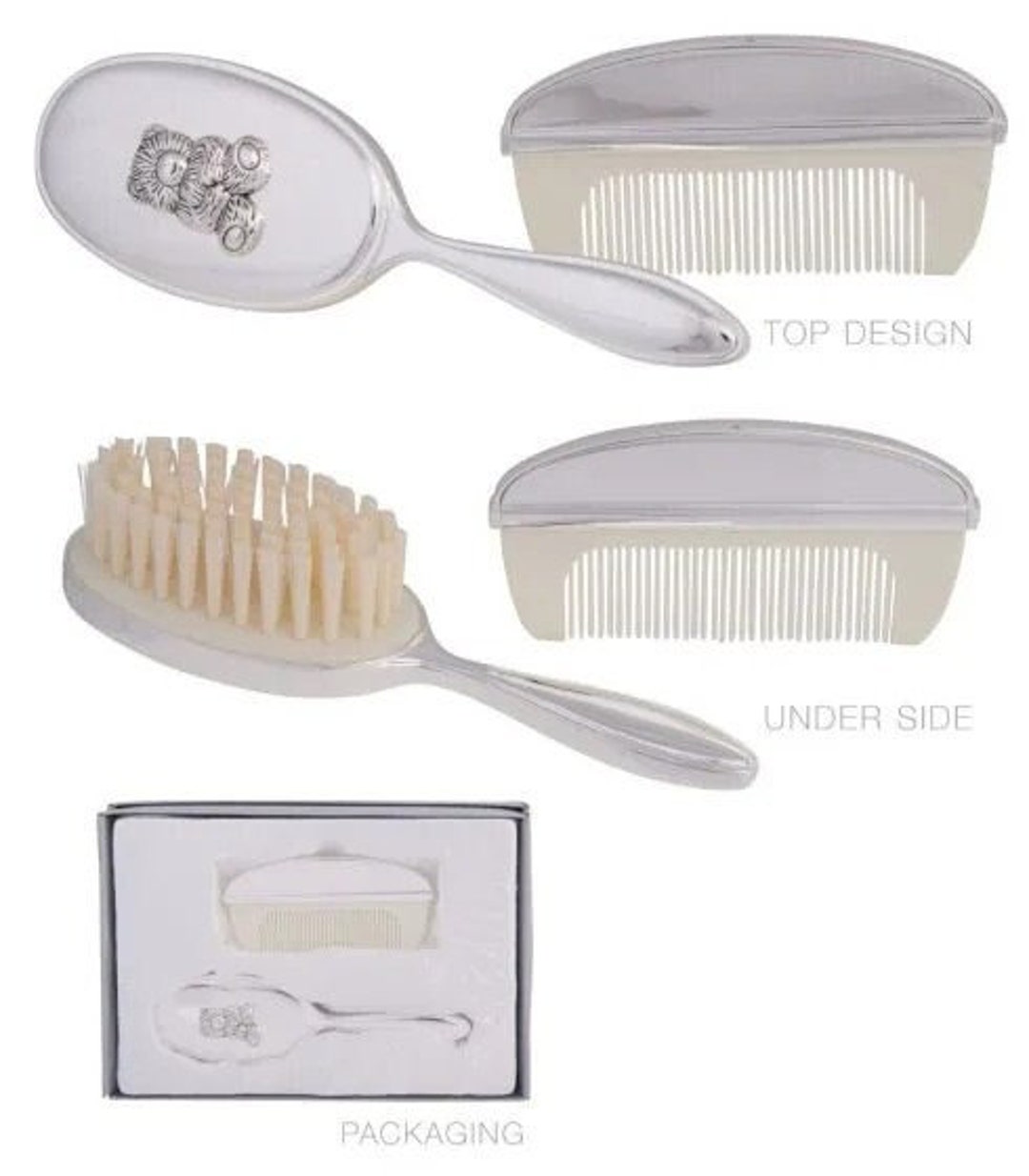Silver Baby Hair Brush and Comb Gift Set Newborn Keepsake Christening ...