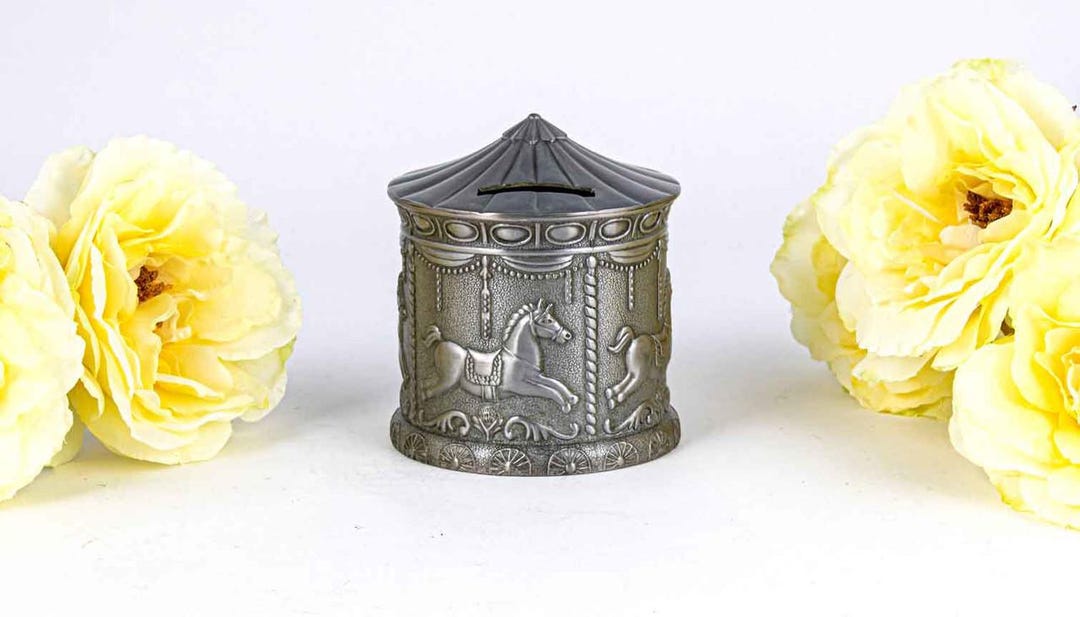 Baby Money Box Silver Gift Carousel Christening Newborn Shower Keepsake ...
