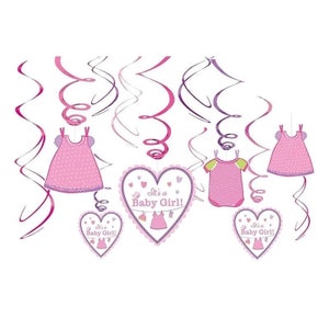 Baby Shower Decorations Its a Girl Pink Swirls Hanging Banner Party ...