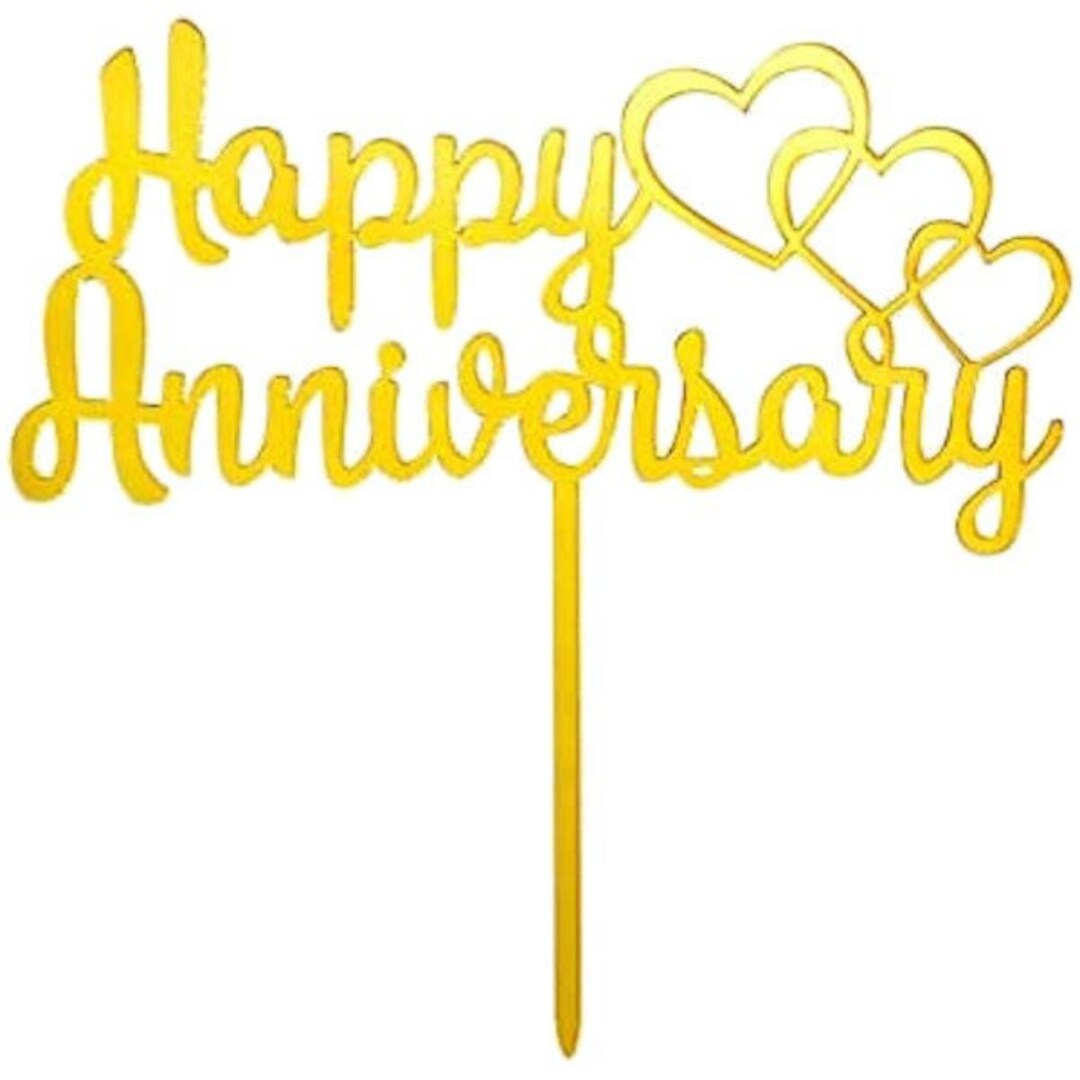 Happy Anniversary Cake Topper Gold Party Decorations Supplies Etsy