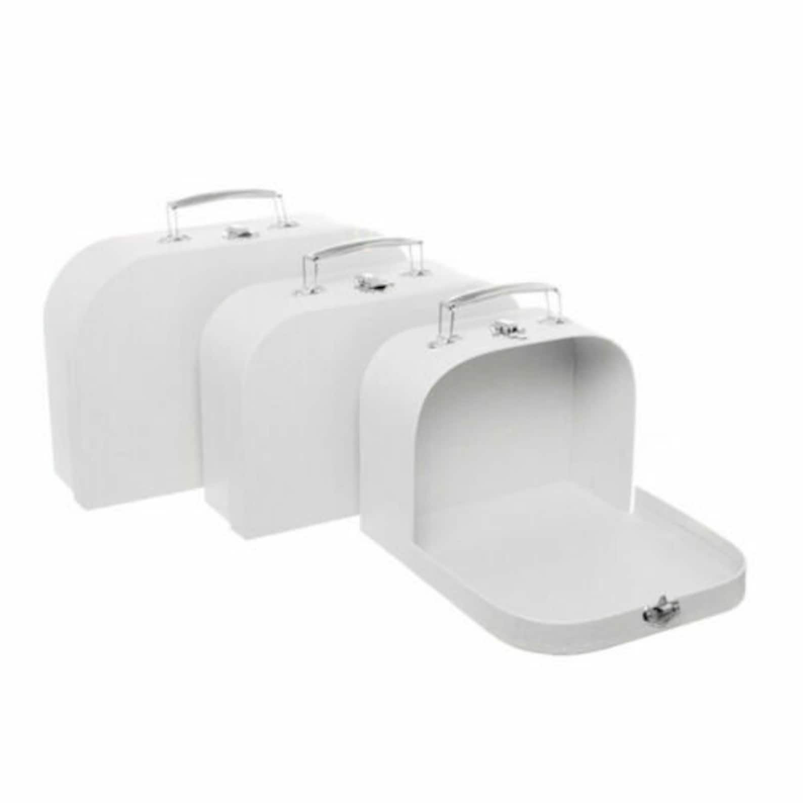 Set of 3 Suitcase Gift Boxes Hamper With Lid White Keepsake Storage ...