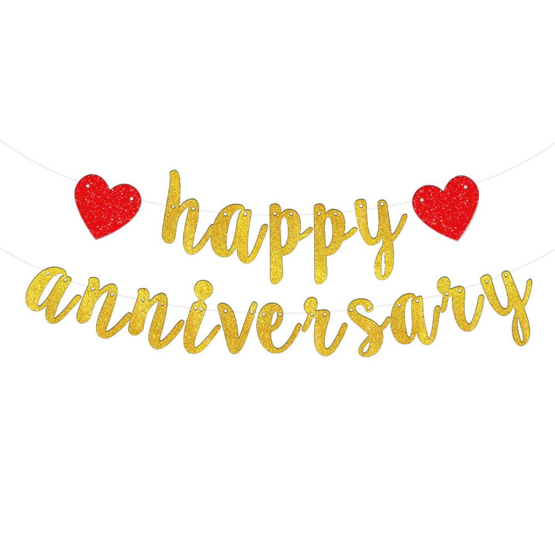 Happy Anniversary Banner Gold Party Decorations Supplies - Etsy