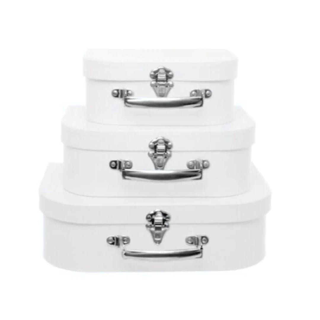 Set of 3 Suitcase Gift Boxes Hamper With Lid White Keepsake Storage ...