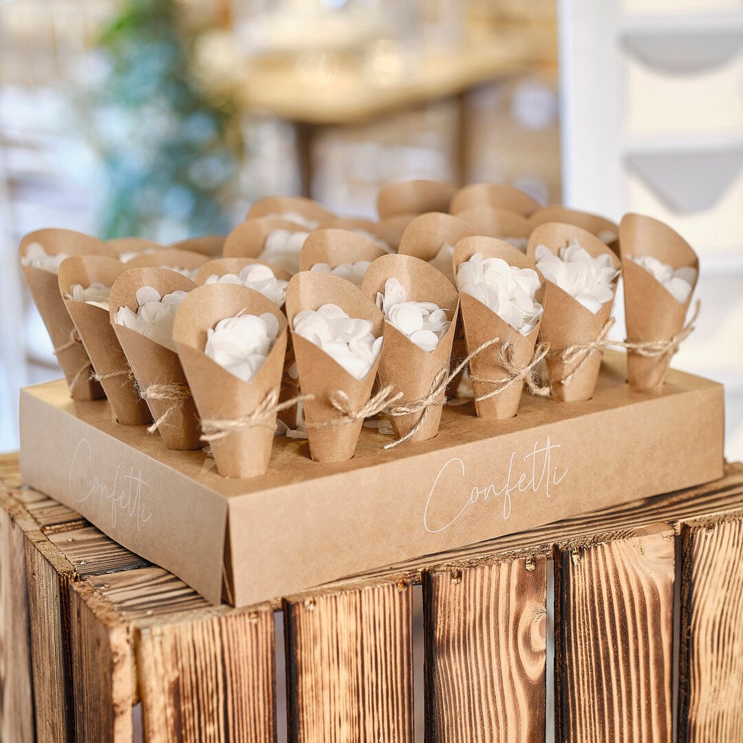 Wedding Confetti Cones X 24 With Stand Tray Holder Biodegradable Rustic ...