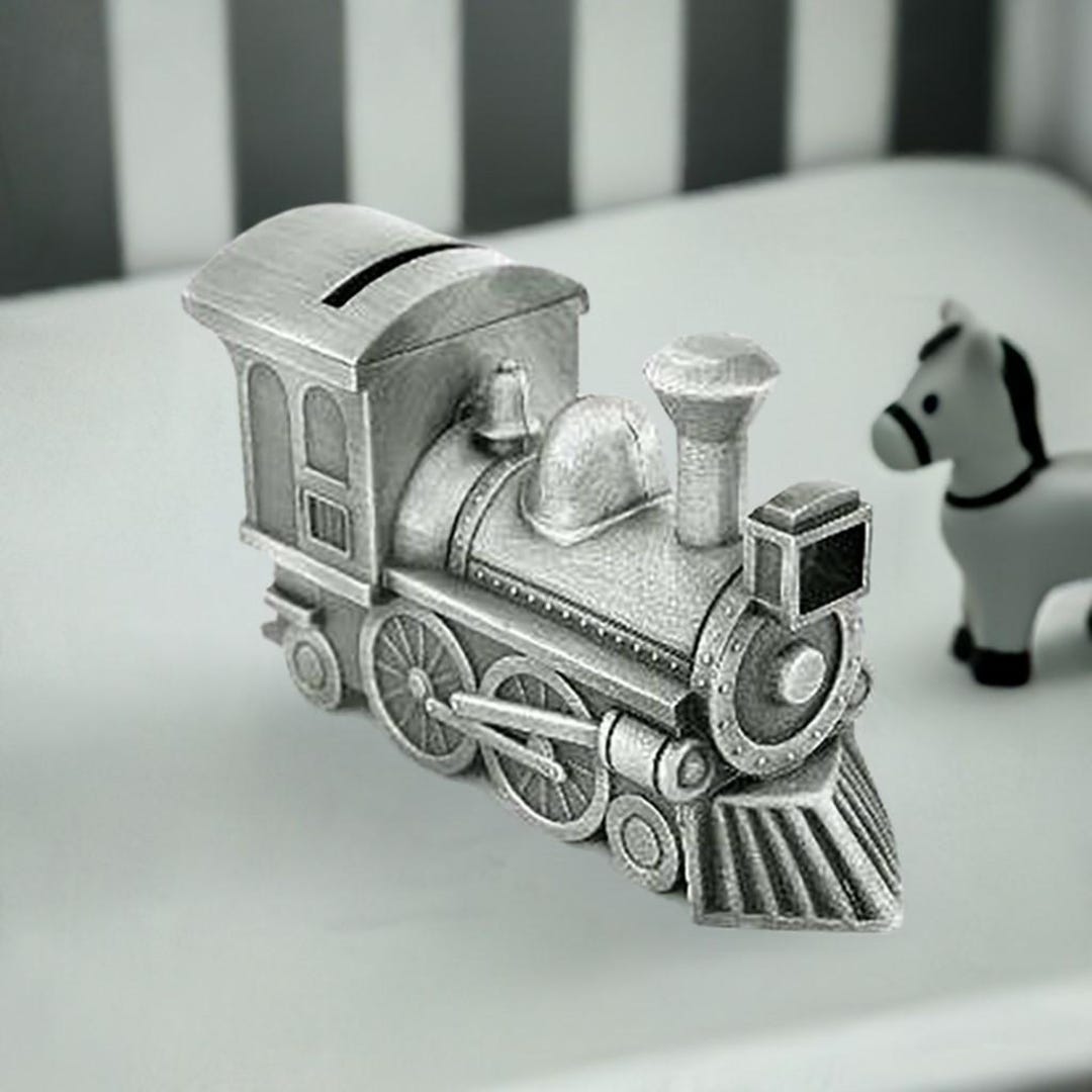 Baby Money Box Pewter Silver Gift Train Christening Newborn Shower ...