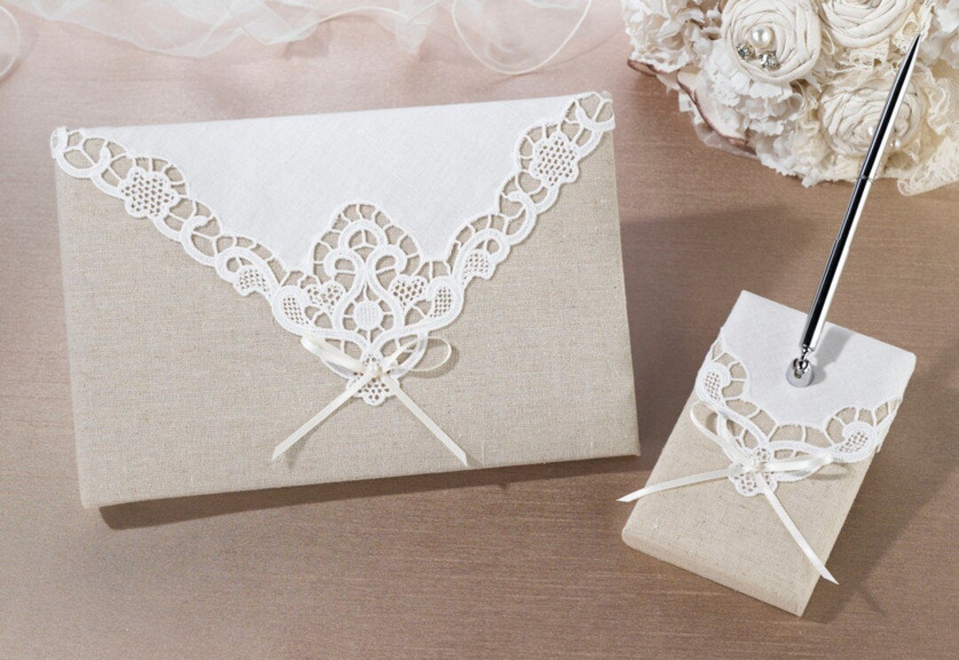 Rustic Wedding Guest Book Signing Pen Set Signature Message Album ...