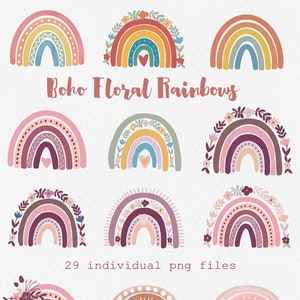 Floral Rainbow Clip Art / Boho Rainbows and Hearts / Sublimation Files ...