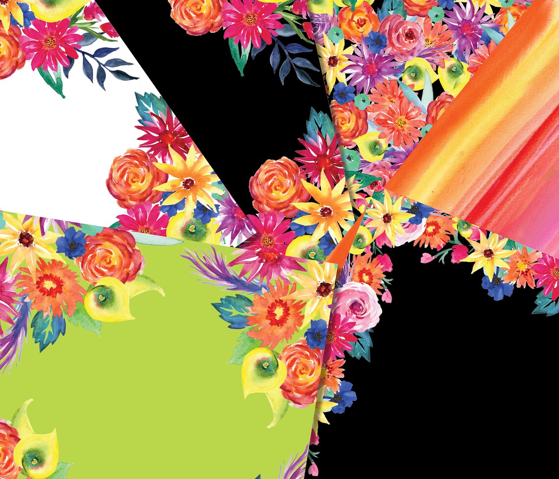 Fiesta Watercolor Digital Papers / Mexican Flowers / 12 High - Etsy