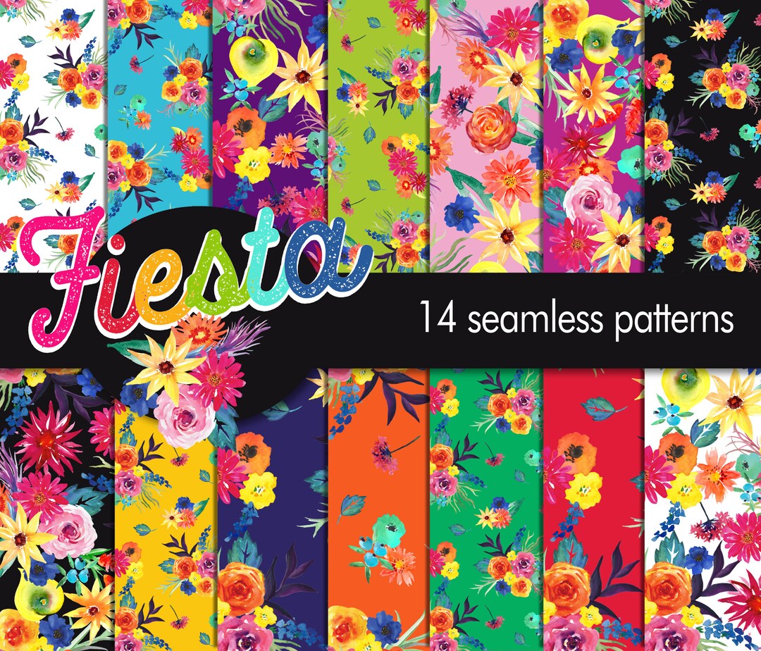 Fiesta Seamless Digital Patterns / Mexican Flowers / 15 High Res Floral ...