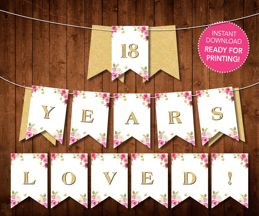 18 Birthday Banner, 18 Years Loved, Digital Printable File - Etsy