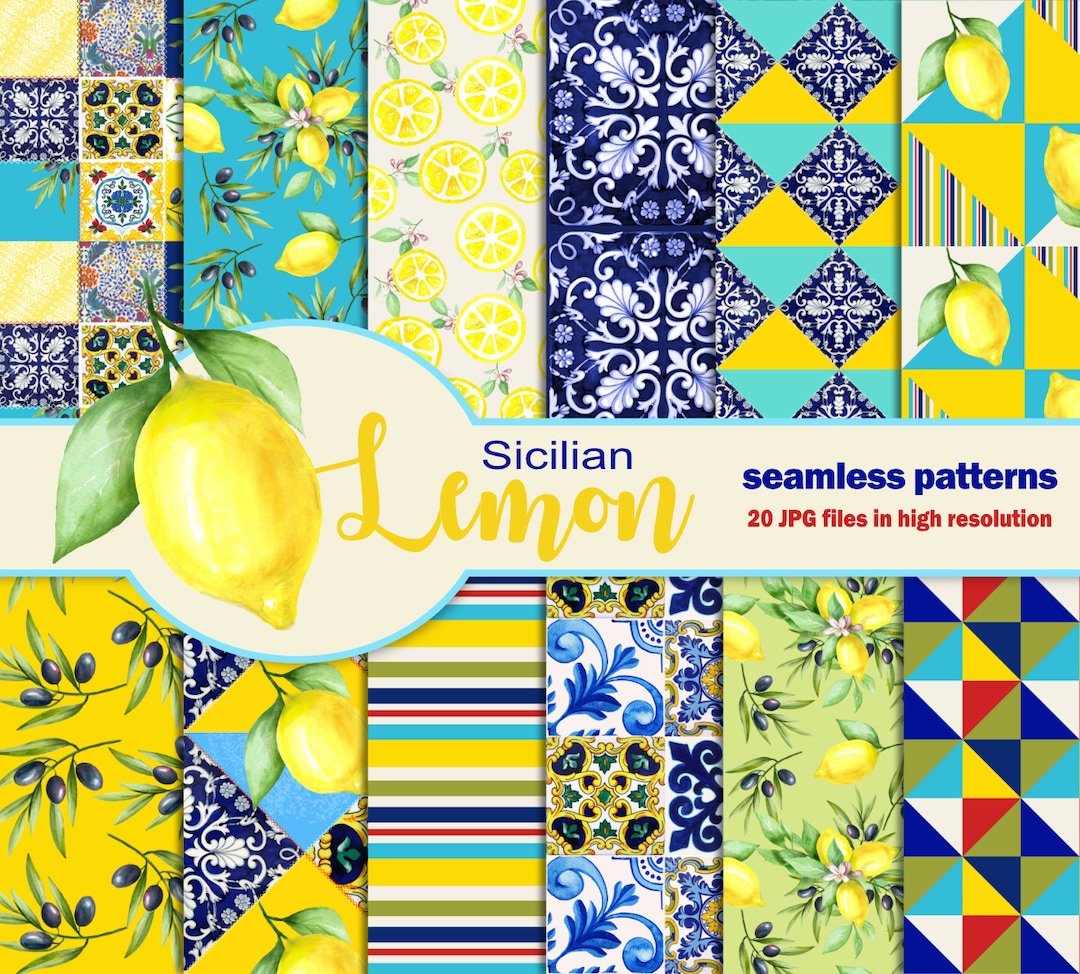 Sicilian Lemon Digital Patterns. Printable Majolica Style 12 Digital ...