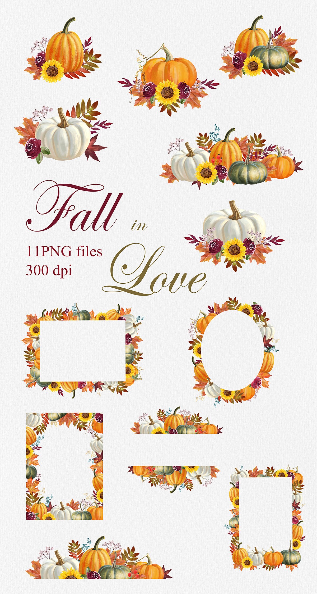 Fall Clip Art / Pumpkins and Leaves / Autumn Flowers. Fall - Etsy