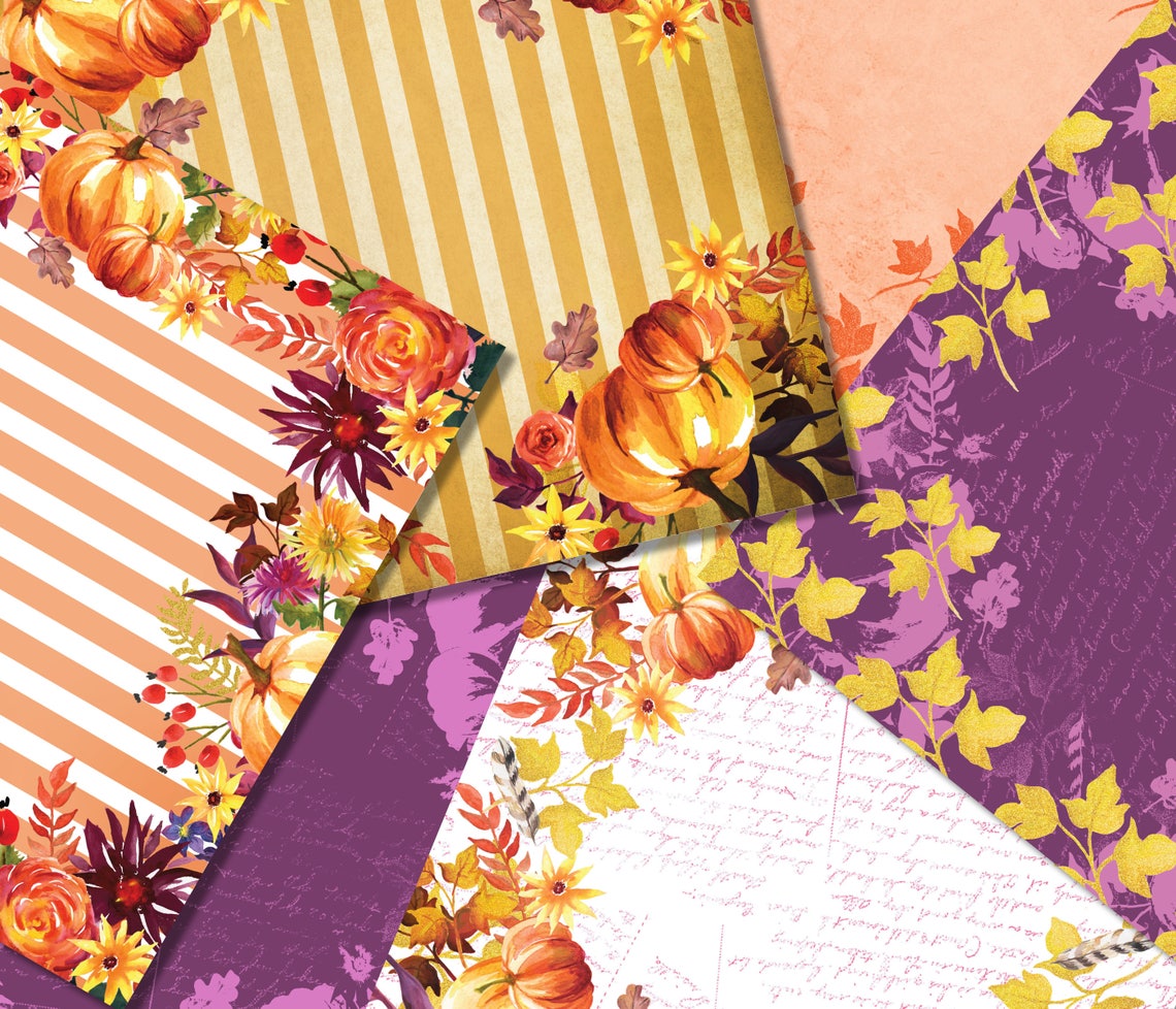 Fall Digital Hand Painted Watercolor Scrapbook Papers Autumn - Etsy