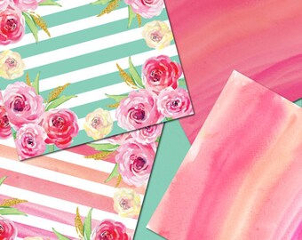 Fall Digital Hand Painted Watercolor Scrapbook Papers Autumn