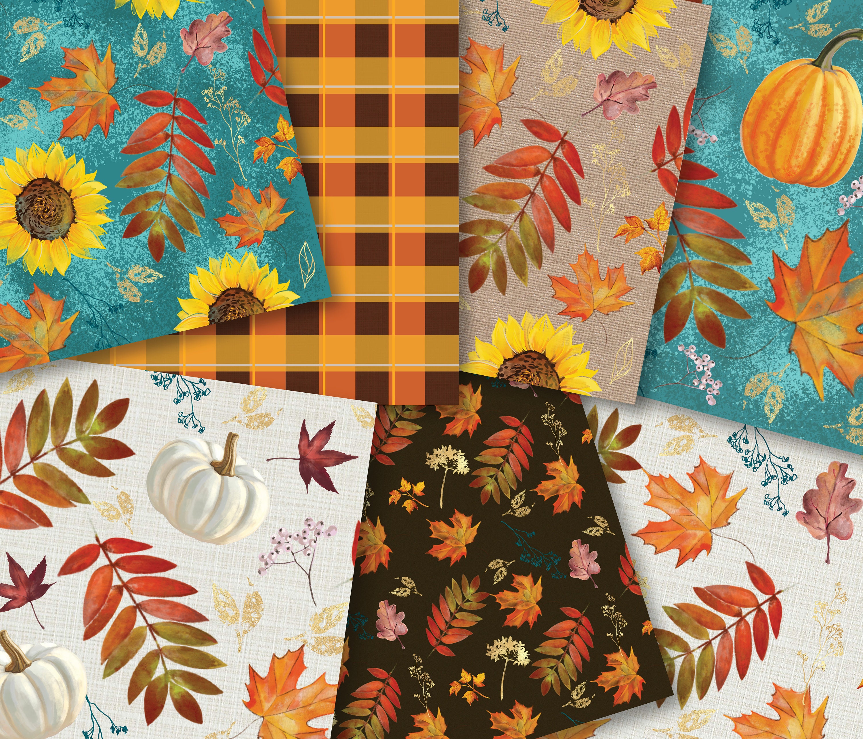 Fall Digital Hand Painted Watercolor Seamless Patterns. - Etsy