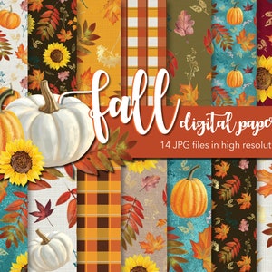 Fall Digital Hand Painted Watercolor Seamless Patterns. Scrapbook ...