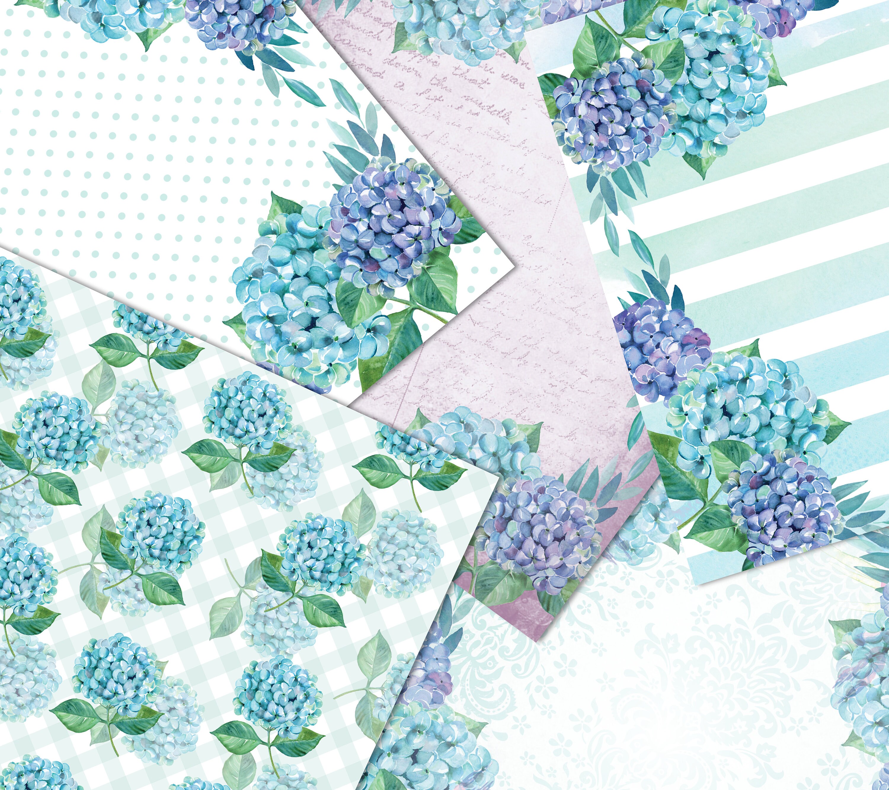 12 Blue Hydrangea Digital Papers Hydrangea Watercolor Clip - Etsy